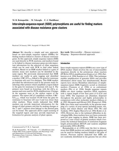 Pdf Intersimple Sequence Repeat Issr Polymorphisms Are Useful For