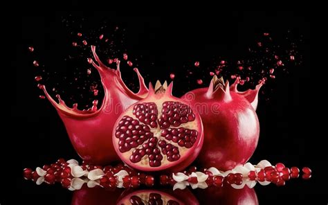 Pomegranate Exploding With Vibrant Seeds Captured In Mid Air During A Dynamic Culinary