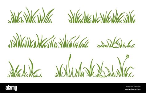 Grass Doodle Sketch Style Set Hand Drawn Green Grass Field Outline