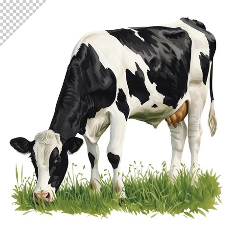 Premium Psd A Dairy Cow Illustration Eating Grass
