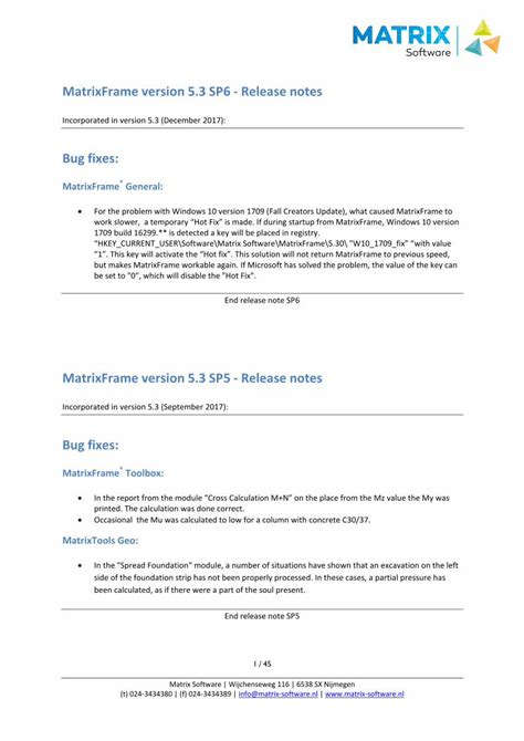 Pdf Matrixframe Version 53 Sp6 Release Notes Bug Fixes · An