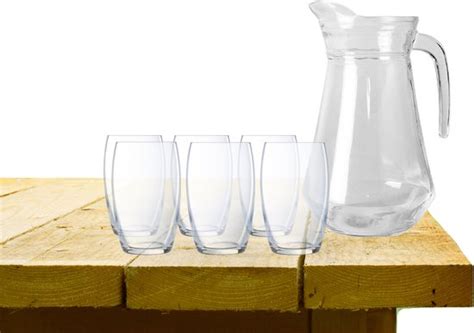 Gerim Karaf Schenkkan Glas 1000 Ml Met 6x Stuks Versailles Luxe
