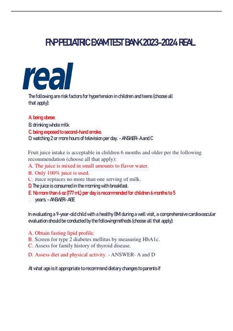 Fnp Pediatric Exam Test Bank Real 2 Exam Elaborations New Fnp