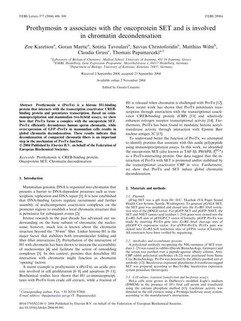 Prothymosin Alpha Associates With The Oncoprotein Set And Is Involved