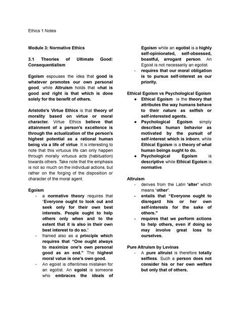 Ethics 1 Module 3 Uncovering Normative Ethics Ethics 1 Notes Module
