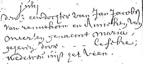 Doopinschrijving Van Maria Van Renkum 1729 Fundamentum