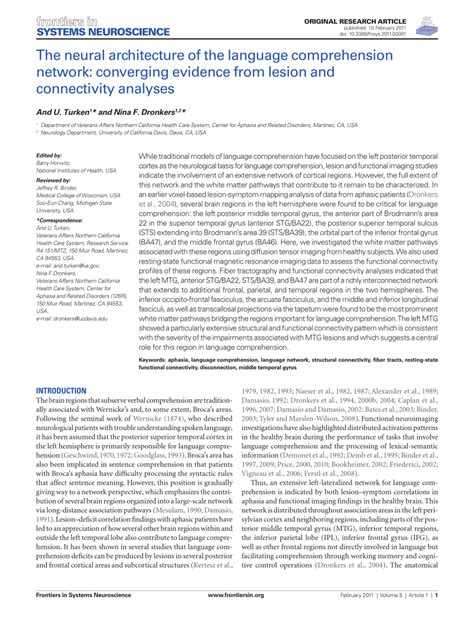 PDF The Neural Architecture Of The Language Comprehension Network Converging Evidence From