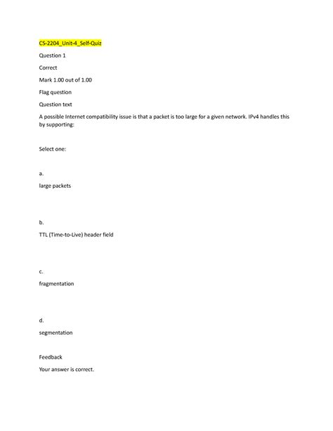 CS 2204 Unit 4 Self Quiz CS 2204 Unit 4 Self Quiz Question 1 Correct