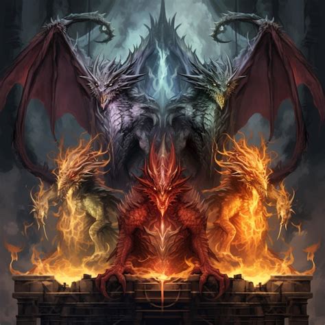 Premium Ai Image There Are Three Dragon Like Creatures On A Fire