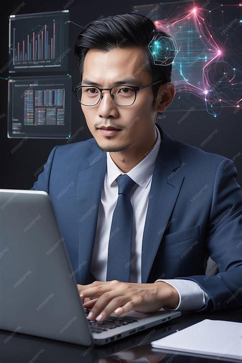 Premium Photo Portrait Of Asian Businessman Working On Laptop