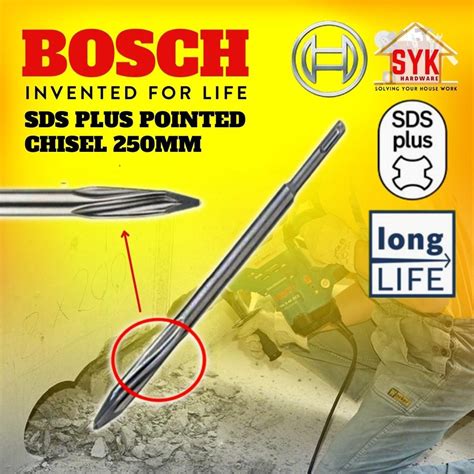 Syk Bosch Sds Plus Pointed Chisel 250mm X 5mm For Demolition Hammer