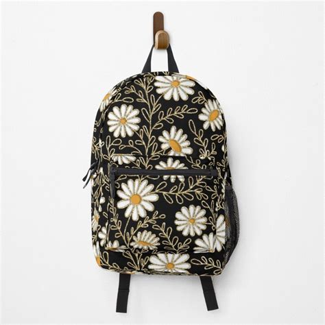 Stylish Gold White Yellow Daisies Black Backpack