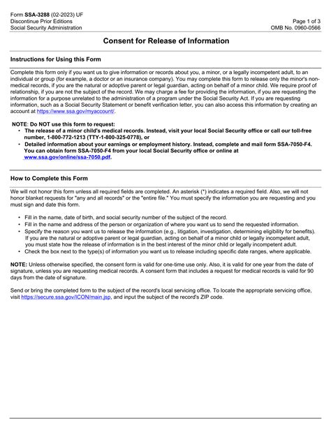 Form Ssa 3288 Consent For Release Of Information Document Template