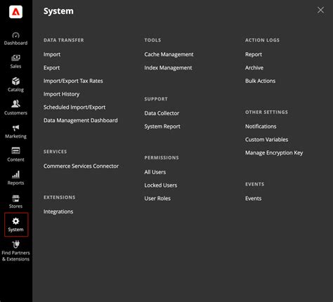 Menu System Adobe Commerce
