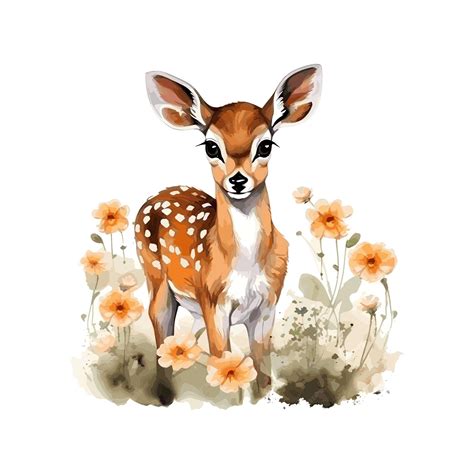 Premium Vector Cute Springbok With Watercolor Flower Design Cute Springbok Watercolor