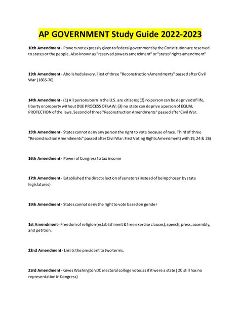 AP GOVERNMENT Study Guide 2022 2023 Browsegrades