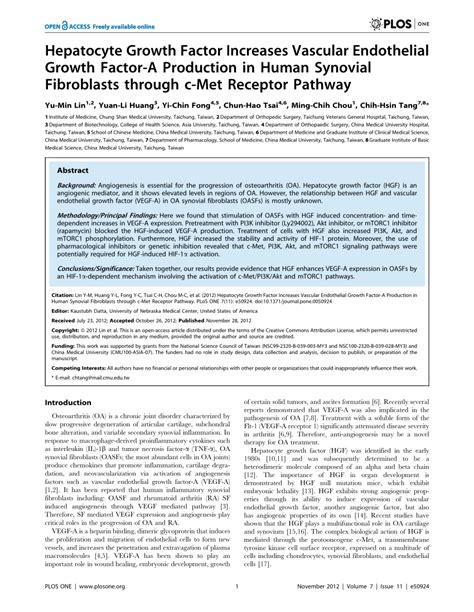 PDF Hepatocyte Growth Factor Increases Vascular Endothelial Growth