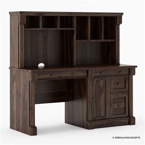 Perrinton Rustic Solid Wood Home Office Computer Desk With Hutch