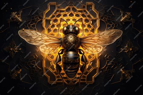 Premium Ai Image Epic Honey Bee Hive Geometric Cube Queen Bee Concept Generative Ai
