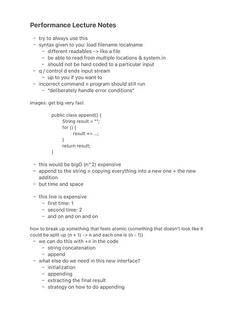 Performance Lecture Notes