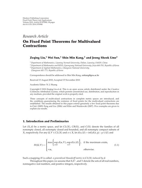 Pdf On Fixed Point Theorems For Multivalued Contractions