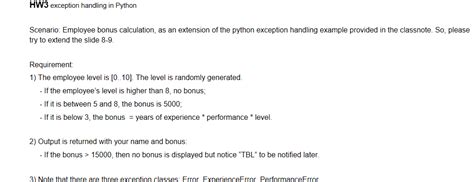 Hw3 Exception Handling In Python Scenario Employee