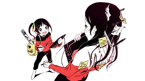 Safebooru 2girls Backpack Bag Bare Shoulders Black Eyes Black Hair