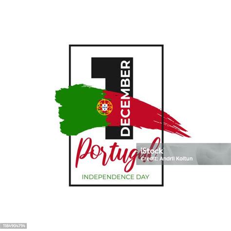 포르투갈 독립 기념일 12 월 1 일 포르투갈어 인사말 카드 포스터 배너 템플릿 축 하 배경 수채화 잉크 브러쉬 국기와 숫자 1입니다 벡터 일러스트레이션 0명에 대한 스톡