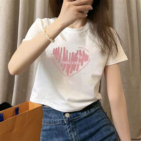 🌈인기템🌈영문 레터링 하트프린팅 포인트 라운드넥 반팔 티셔츠 에이블리