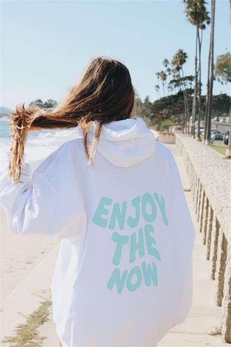 Blue And White Enjoy The Now Beach Hoodie Outfit Aesthetic Sweats By