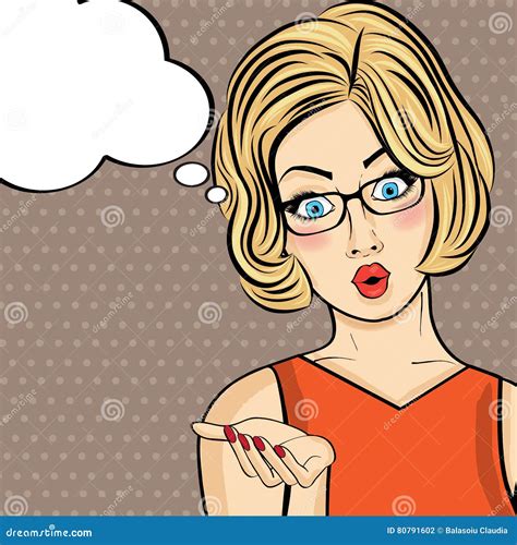 Surprised Pop Art Woman Comic Woman With Speech Bubble Stock