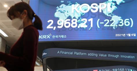 장중 한때 3000 돌파했던 코스피2960선 하락 마감