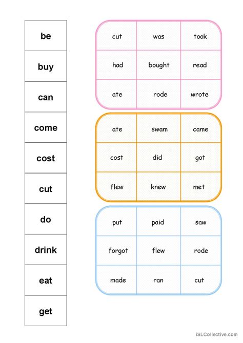Irregular Verbs Bingo Deutsch Daf Arbeitsblätter Pdf And Doc