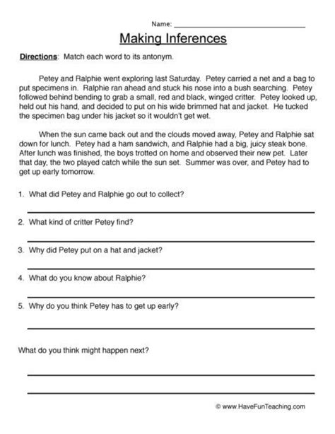 Making Inferences Worksheet 4th Grade Printable And Enjoyable Learning