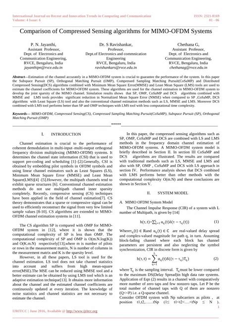 pdf comparison of compressed sensing algorithms for mimo ofdm systems