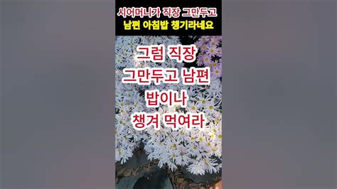 시어머니가 직장 그만두고 남편 아침밥 챙기라네요 시어머니 나팔신사 시댁사연 며느리 남편 직장인 재밌는사연 실화사연 Youtube