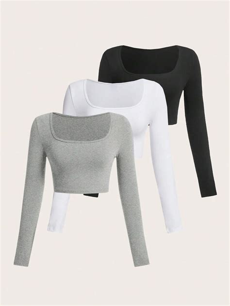 Shein Ezwear Multicolor Knitted Womens Slim Fit T Shirt Shein Usa