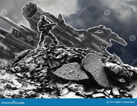 Astronaut On The Background Of A Crashed Spaceship Stock Image Image Of Human Crash 121118585