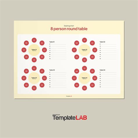 Round Table Seating Chart For 8 Members