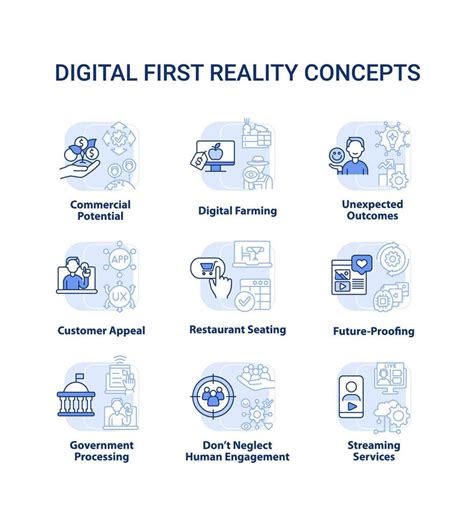 Digital First Reality Light Blue Concept Icons Set Business