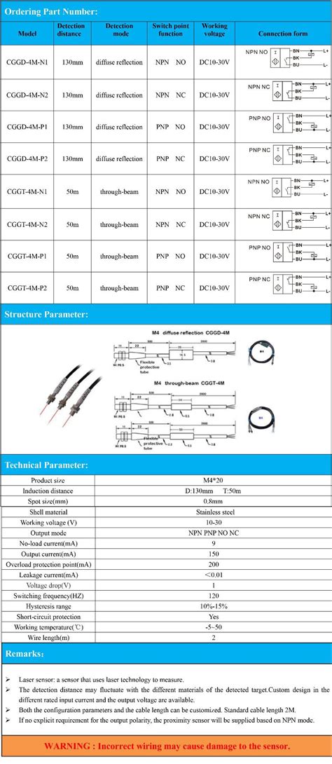 M4 Laser Sensor Switch Diffuse Reflection Induction Distance 300mm NPN PNP Proximity Sensor