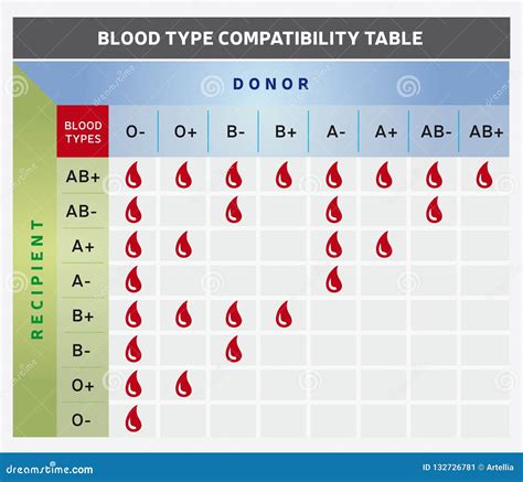 Blood Type Compatibility Table Chart With Donor And Recipient Groups