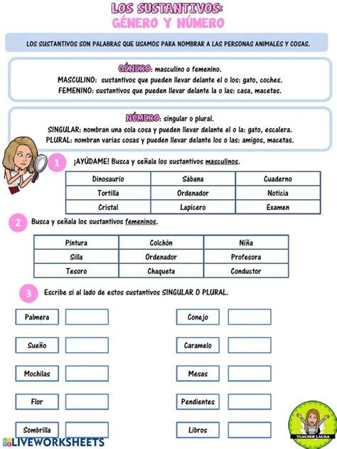 Género Y Número De Los Sustantivos Ficha Interactiva Y Descargable P Ejercicios De