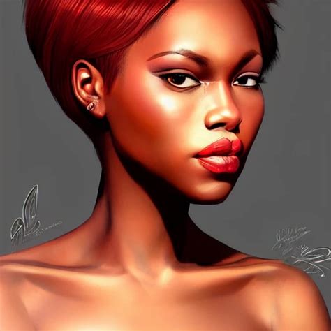 Beatiful Black Woman Portrait Red Hair High Detailed Copper