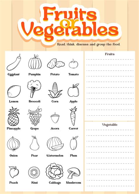 Fruit And Vegetable Worksheets Healthy Fruits And Vegetables