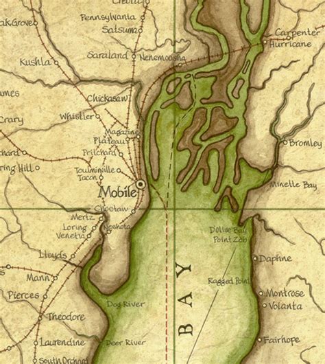 Mobile Bay Map Art C1927 14 X 19 Gulf Of Etsy