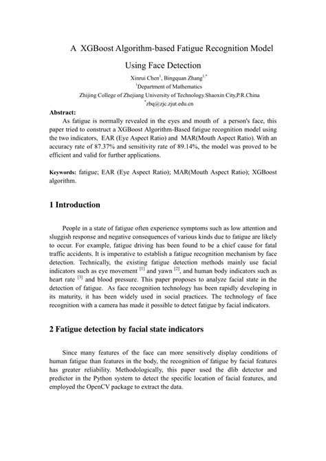 Pdf A Xgboost Algorithm Based Fatigue Recognition Model Using Face