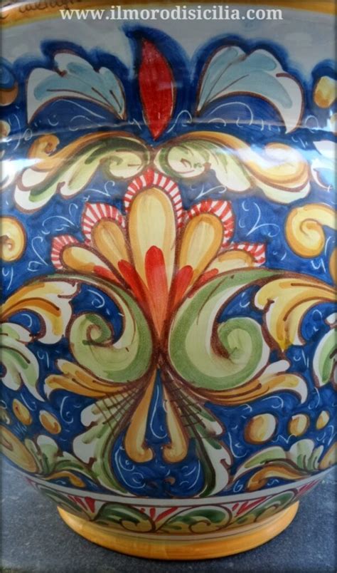PORTA VASO CACHEPOT IN CERAMICA DI CALTAGIRONE FORGIATO E DECORATO A MANO DIAMETRO Il Moro