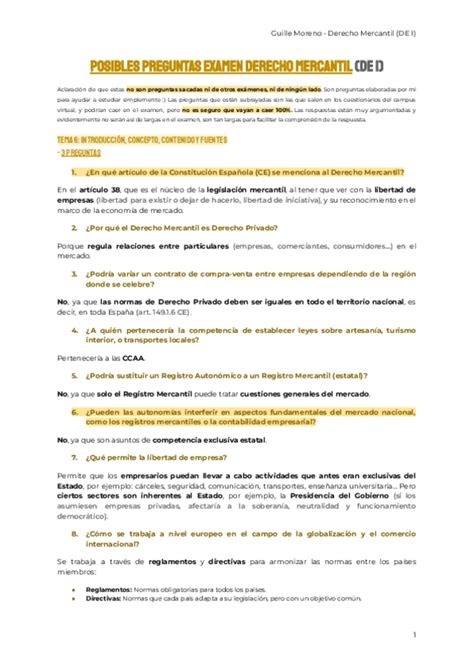 Posibles Preguntas Examen Derecho Mercantil DE I Pdf