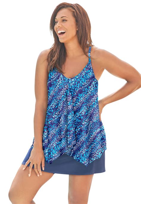 Buy Swimsuits For All Womens Plus Size Longer Length Mesh Tankini Top